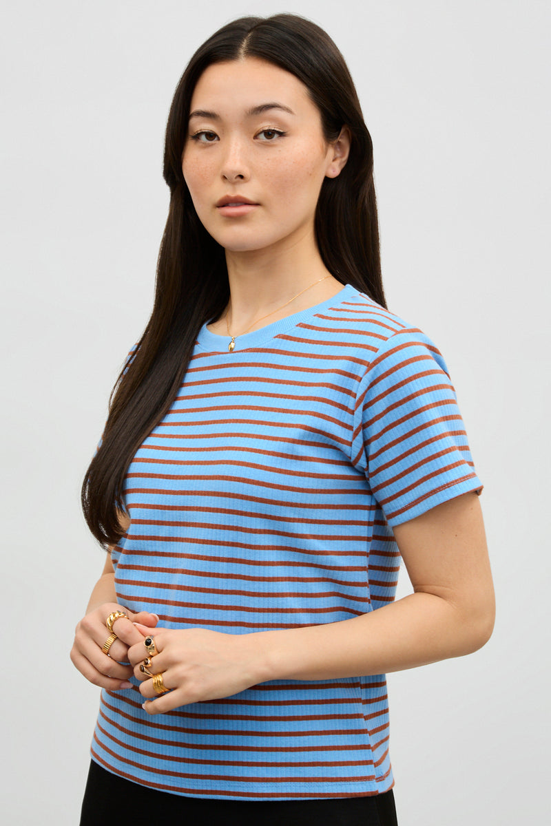 Blue and orange striped short sleeve t-shirt | Glassworks London