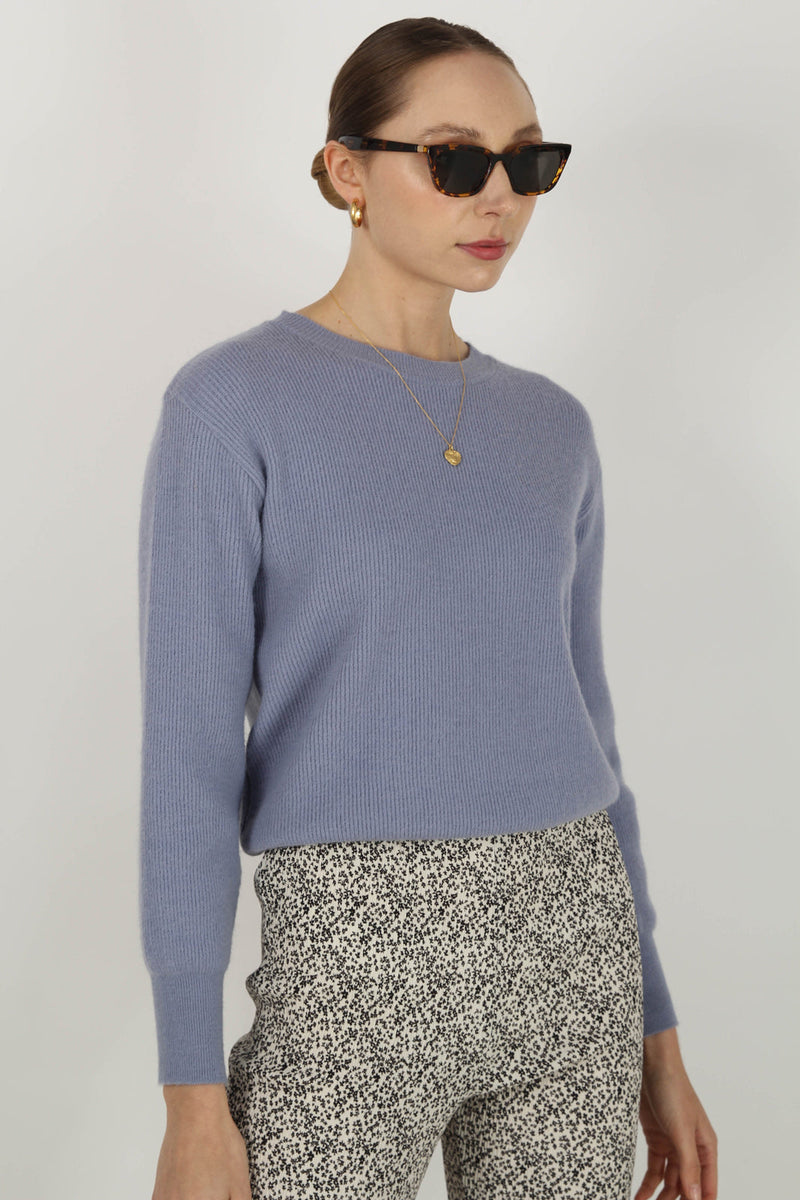Pale blue ribbed crew neck jumper | Glassworks London