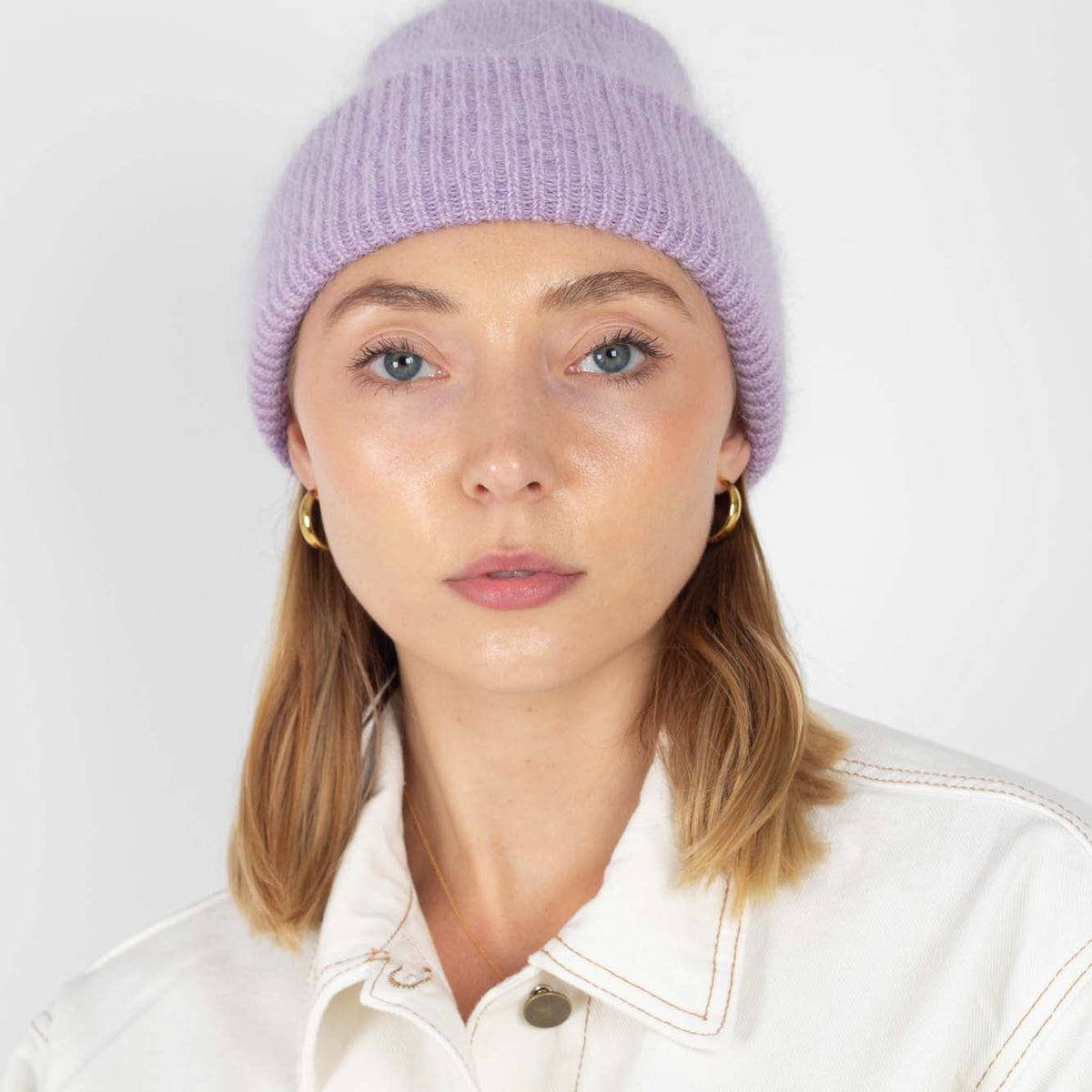 Lilac mohair beanie hat | Glassworks London