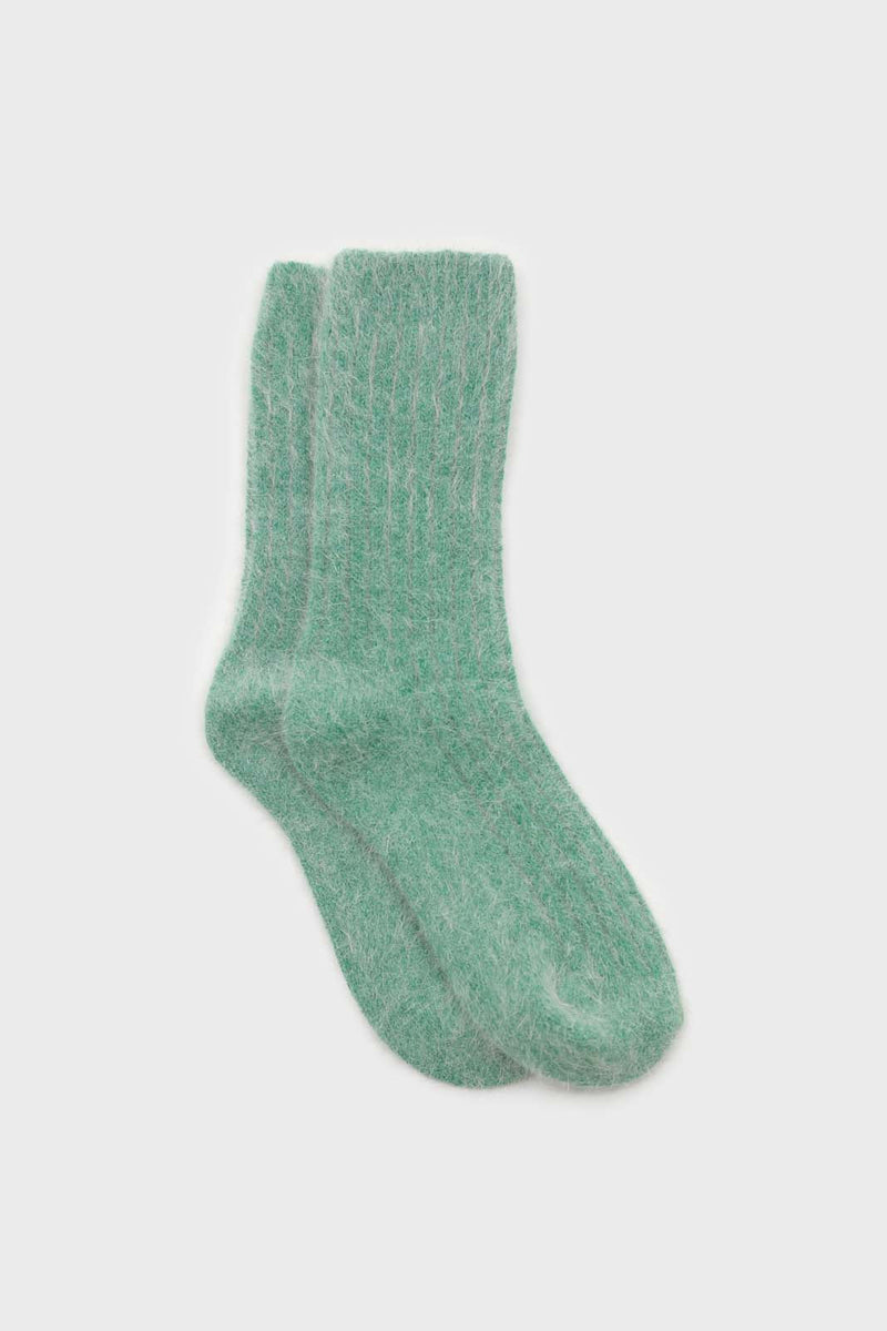 Green large ribbed angora socks | Glassworks London