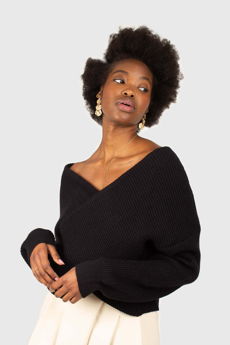 Black cross front panel knit top | Glassworks London