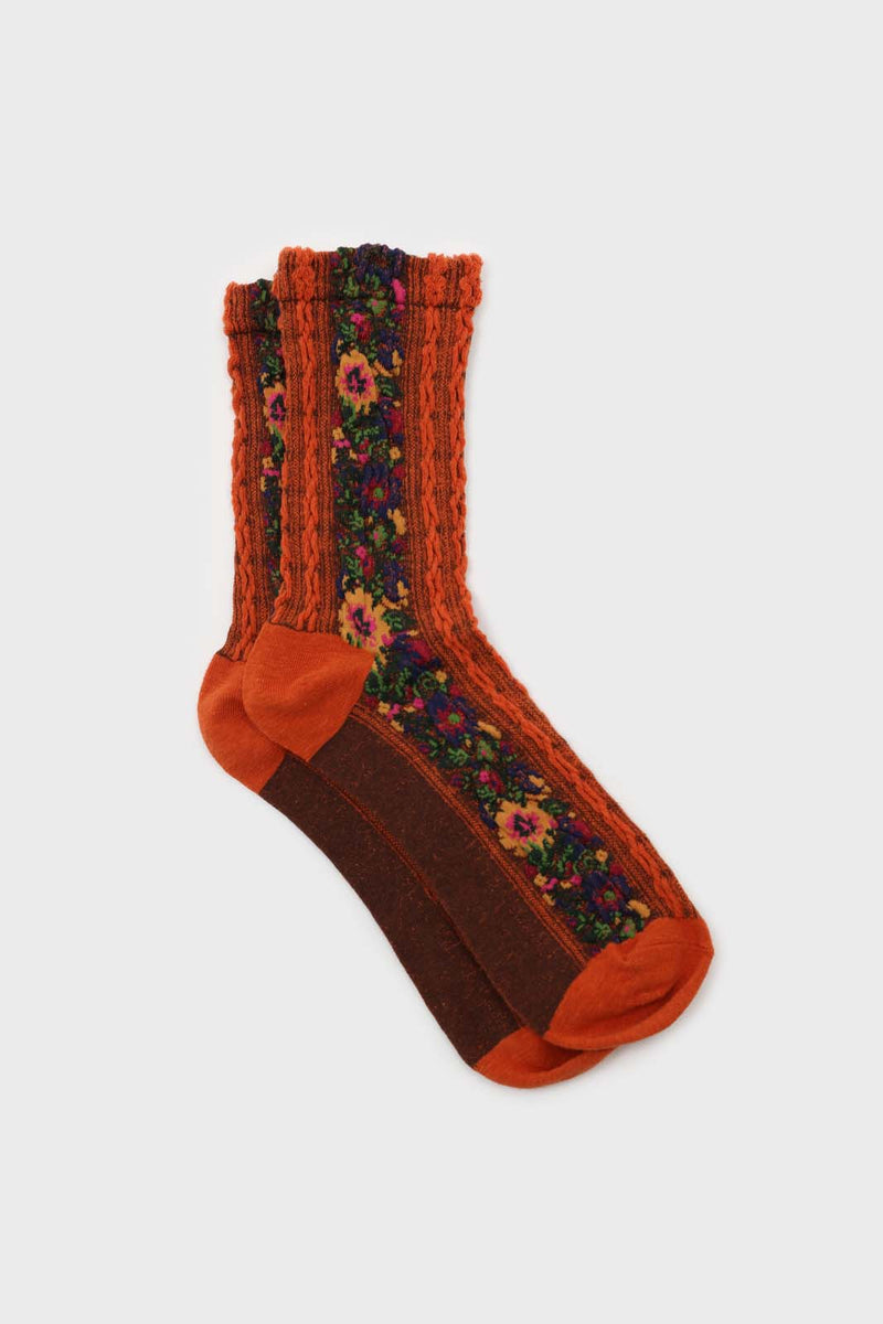 Orange textured floral strip socks | Glassworks London