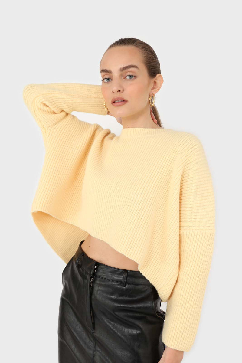 Pale yellow cross back crop front jumper | Glassworks London