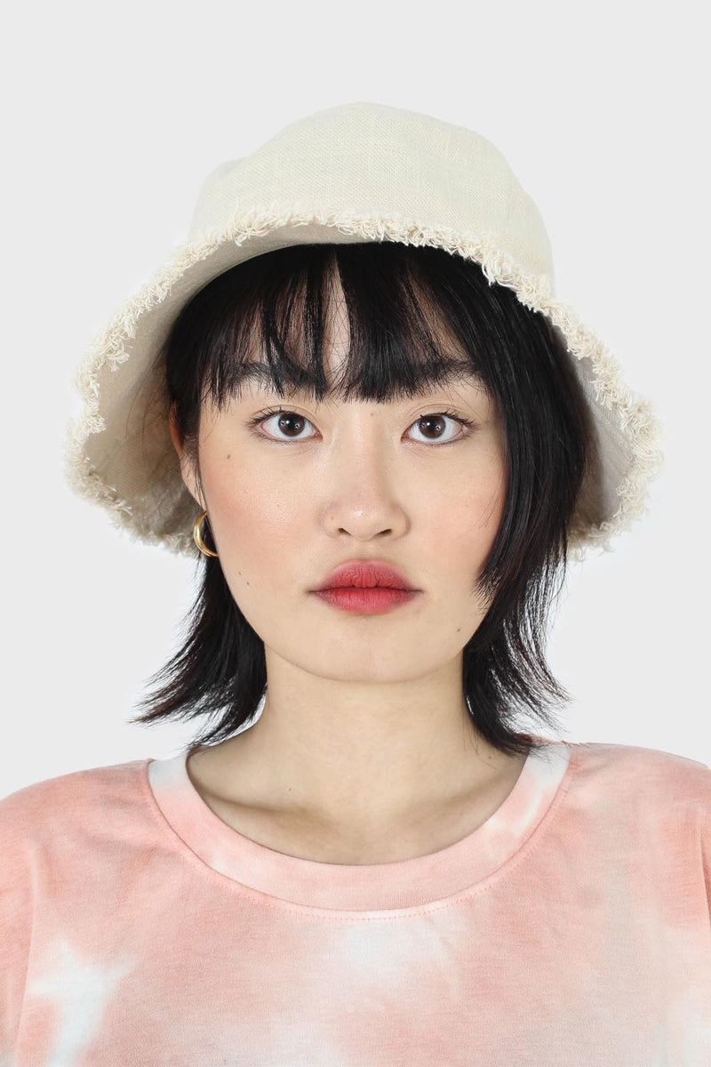 Oatmeal frayed edge bucket hat | Glassworks London