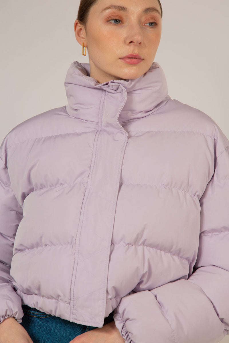 Lilac cropped puffer jacket | Glassworks London