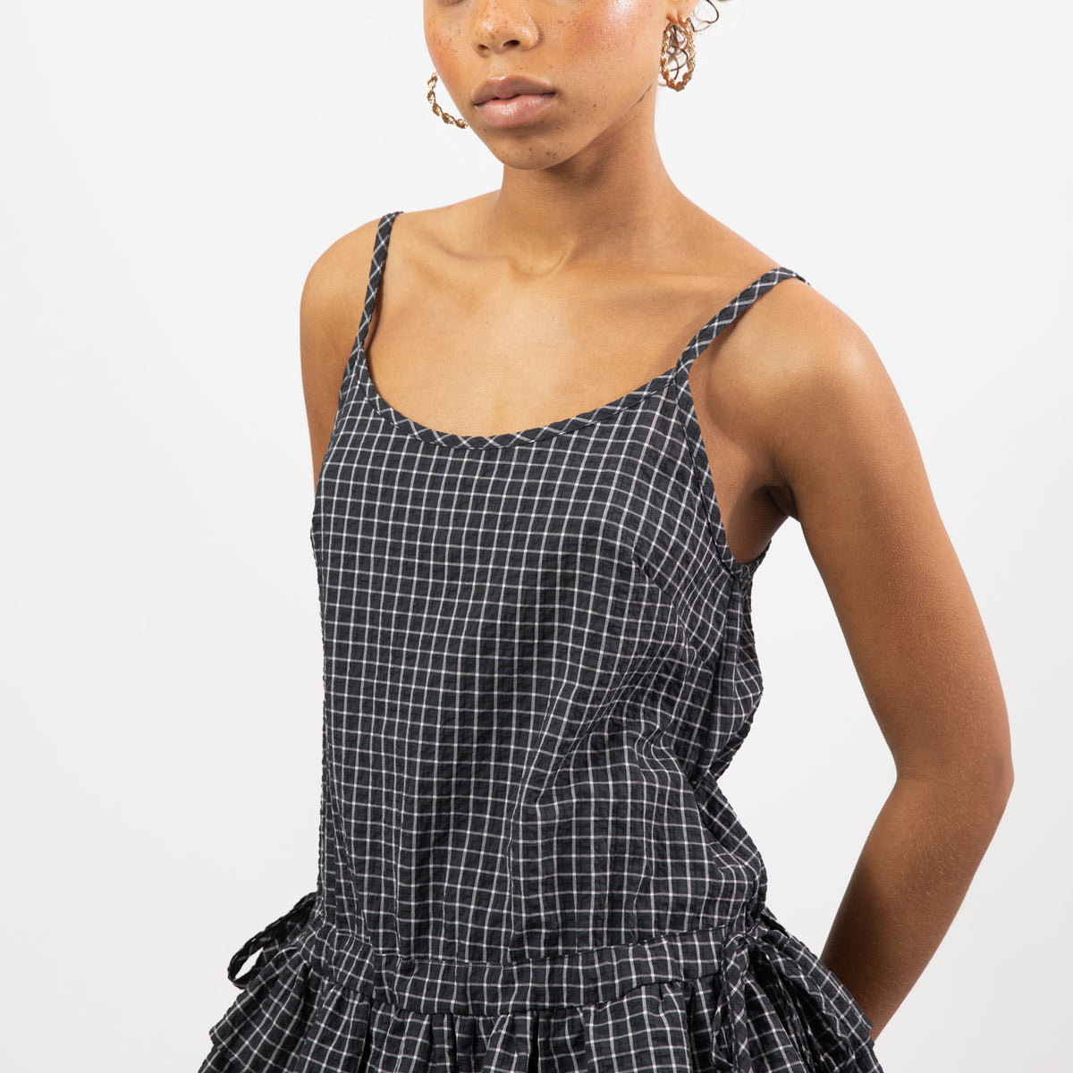 Black and white checked double layer peplum tank | Glassworks London