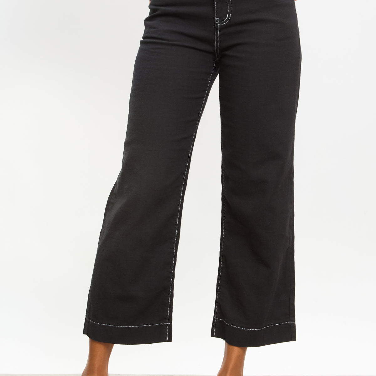 Black and white contrast stitch thin wide leg jeans | Glassworks London