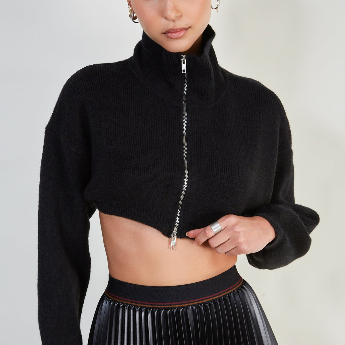Black cropped double zip cardigan | Glassworks London