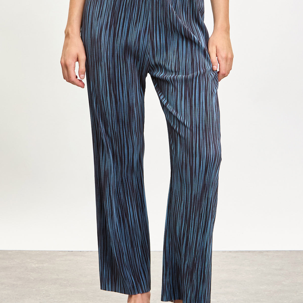 Blue and grey micro ribbed pleated trousers | Glassworks London