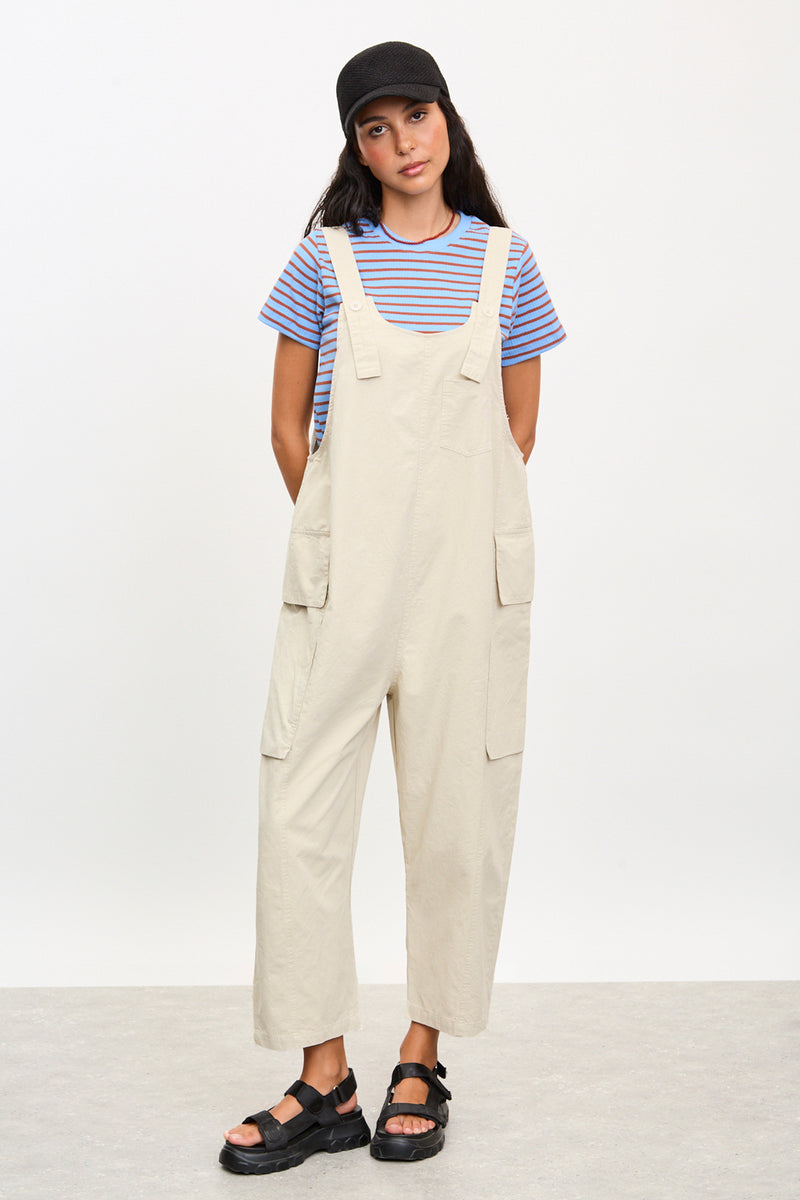 Bone white button strap dungerees | Glassworks London