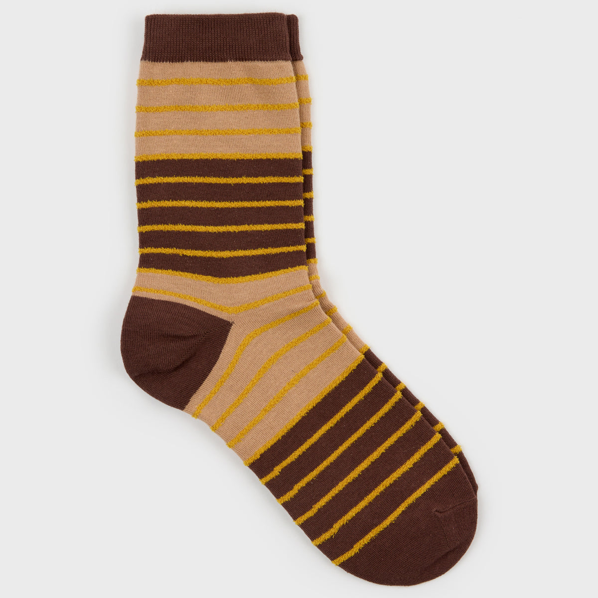 Brown and mustard horizontal stripe socks | Glassworks London