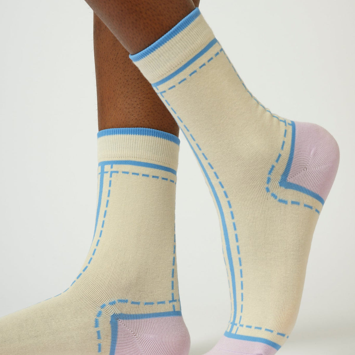 Cream and pink dotted outline graphic socks | Glassworks London
