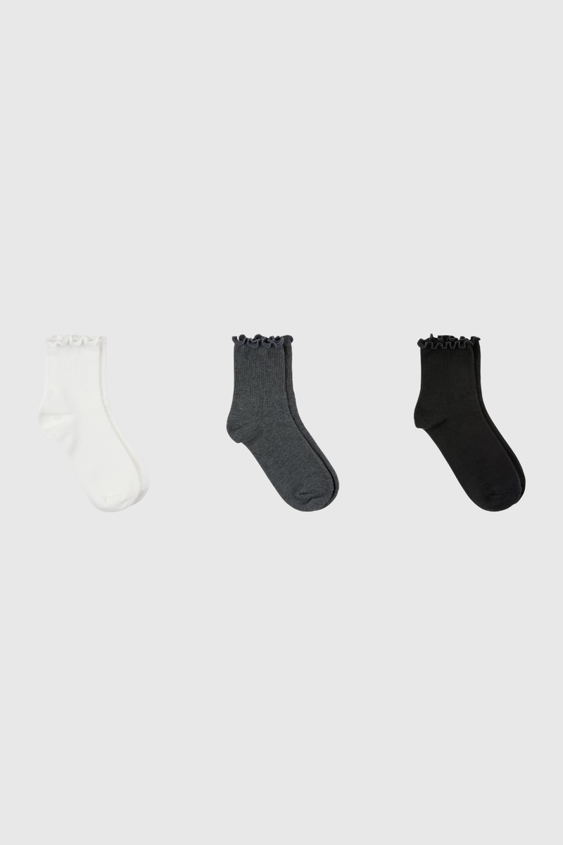 Dark ruffle trim socks - Set of 3 – Glassworks London