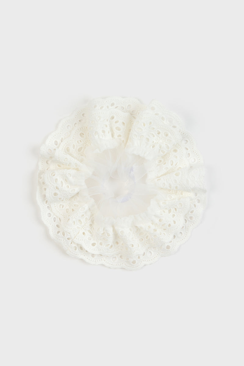 Ivory floral ribbon cluster embroidered scrunchie | Glassworks London