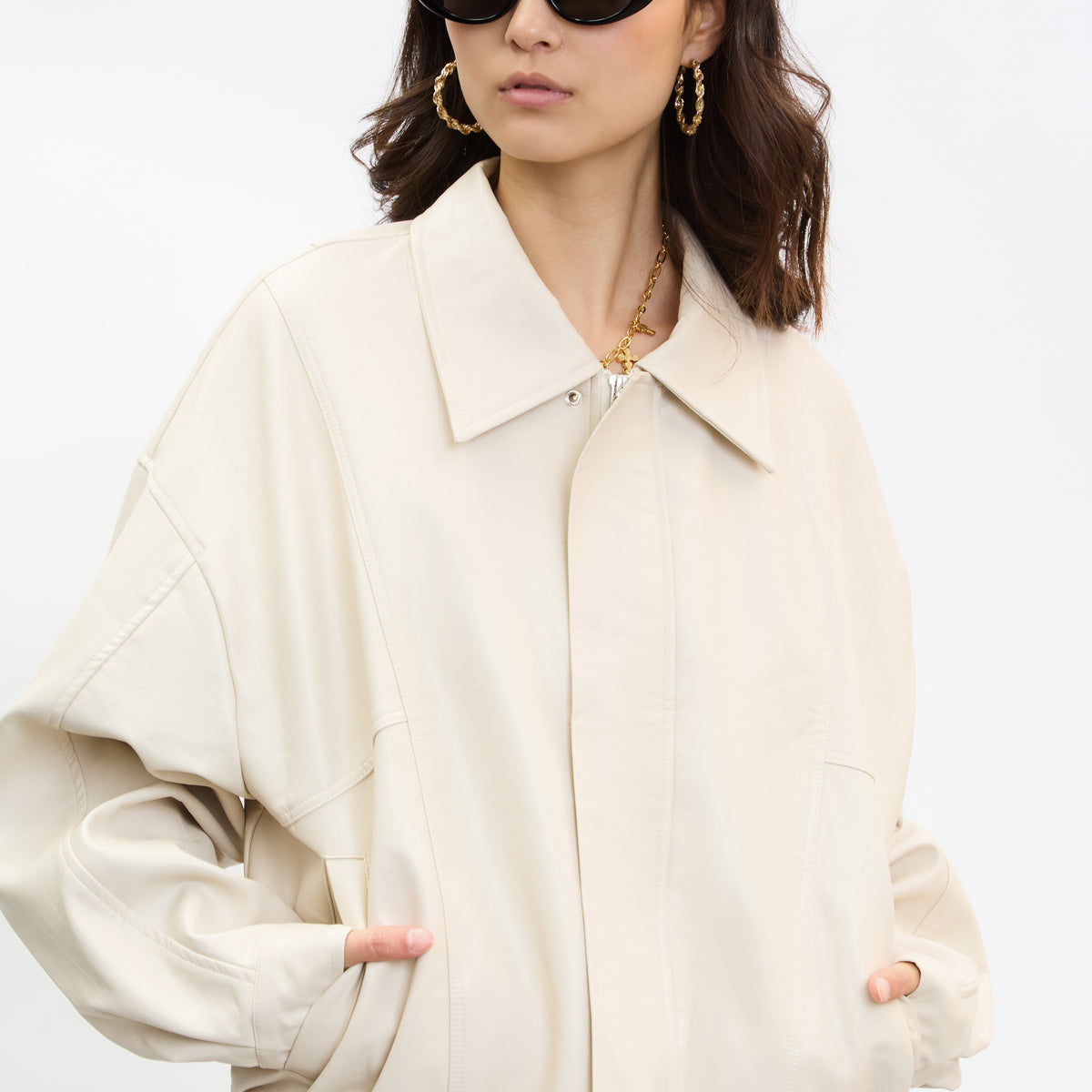 Ivory vegan leather bomber jacket | Glassworks London