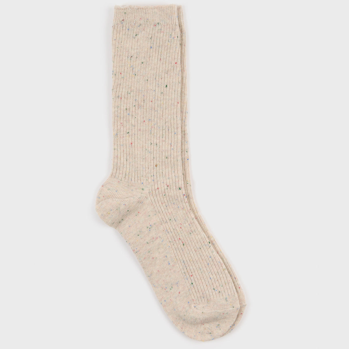 Light beige rainbow fleck ribbed socks | Glassworks London