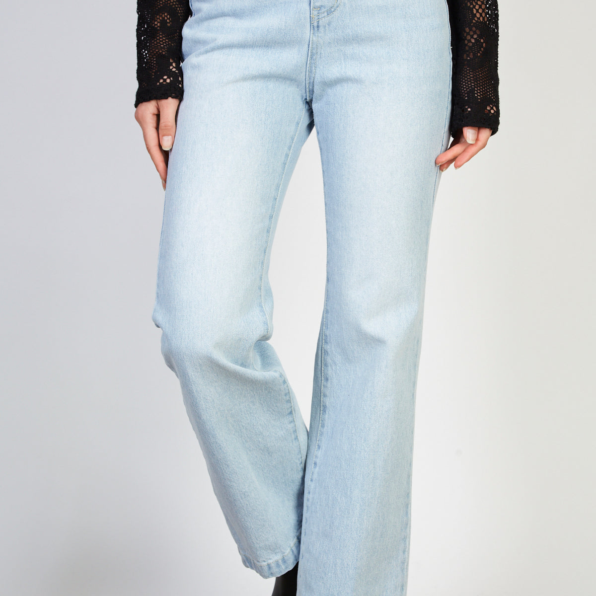 Light blue washed high waist jeans | Glassworks London