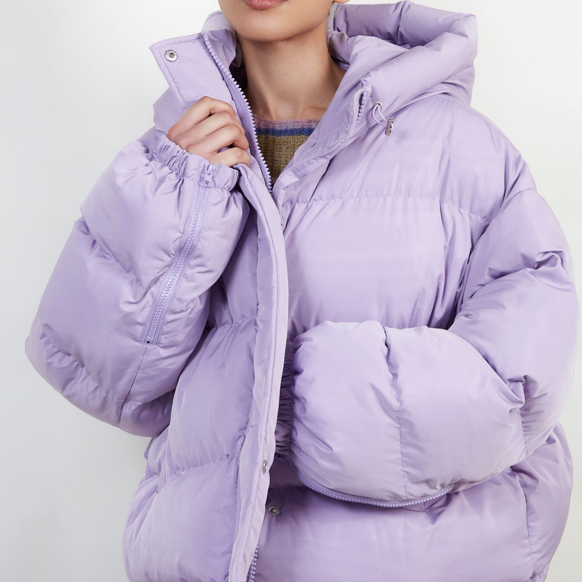 Lilac hooded puffer jacket | Glassworks London