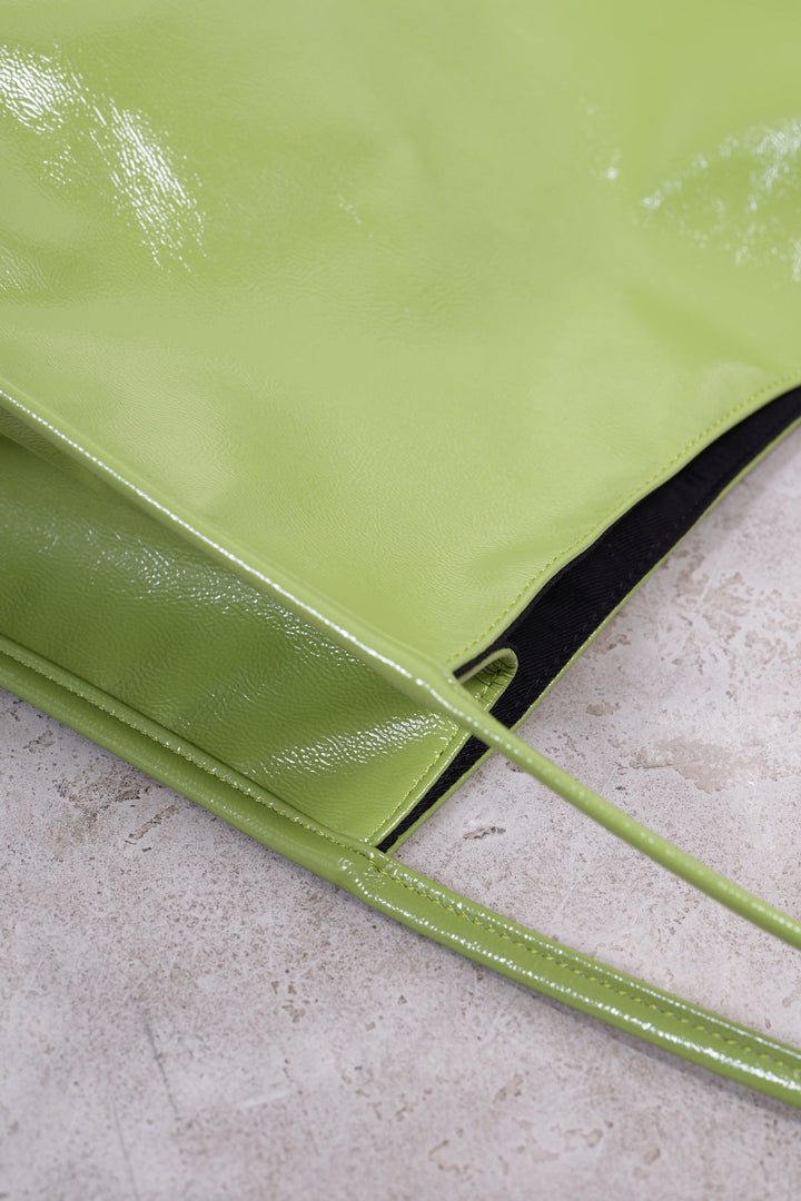 Lime green high shine PVC tote bag | Glassworks London