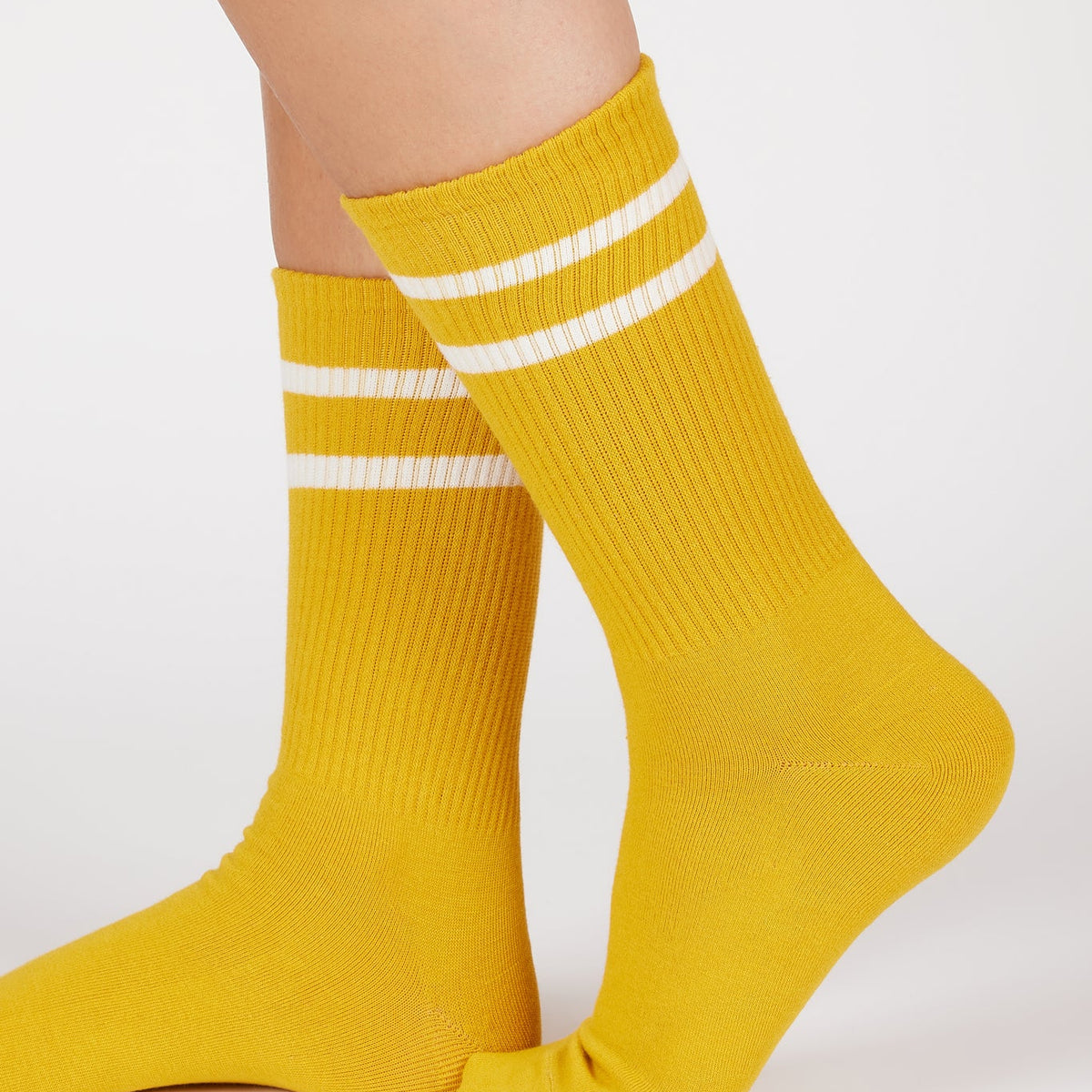 Mustard double varsity stripe socks | Glassworks London