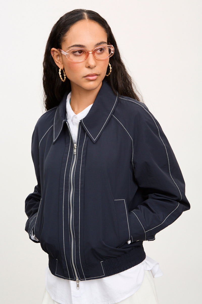 Navy contrast stitch bomber jacket | Glassworks London