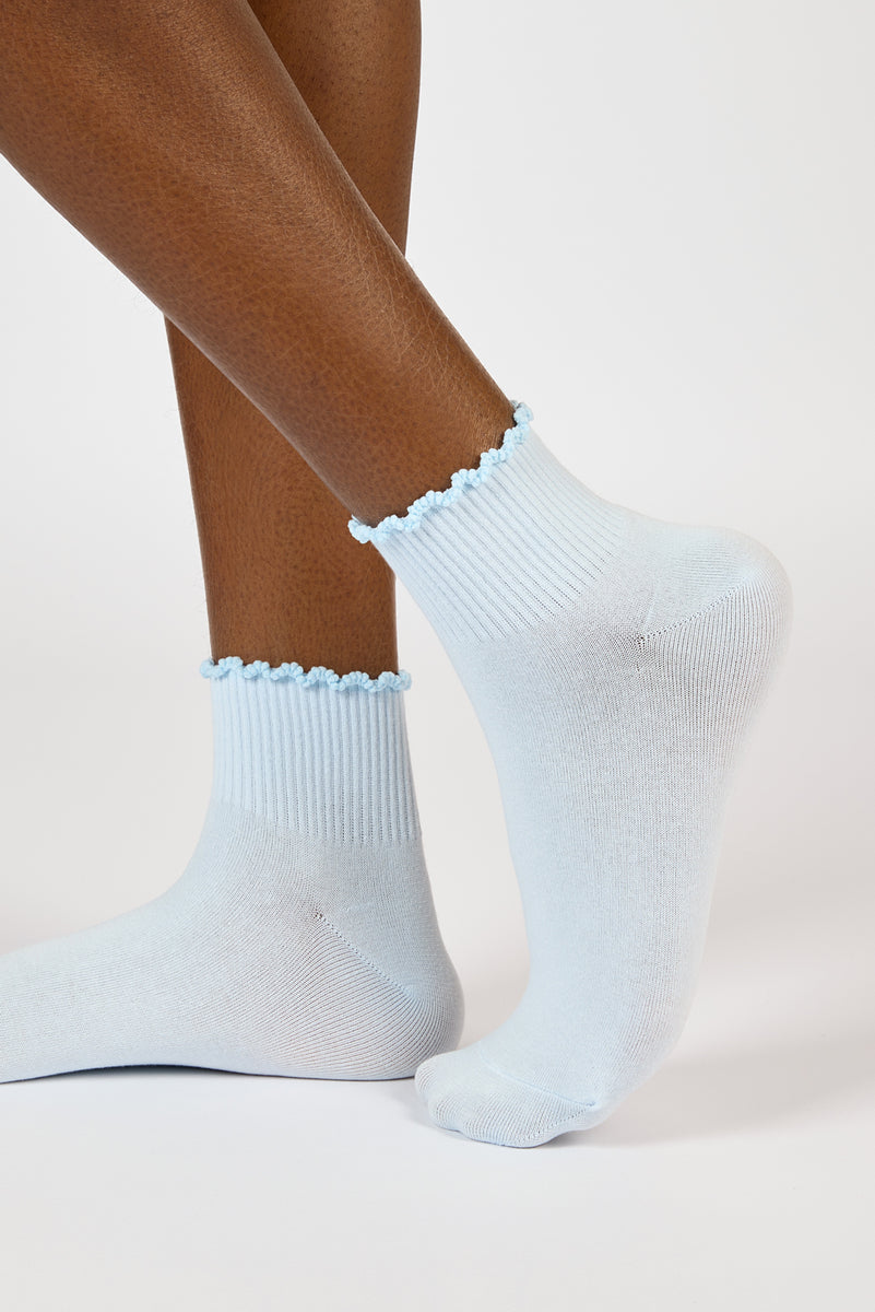 Pale blue lettuce trim ankle socks | Glassworks London