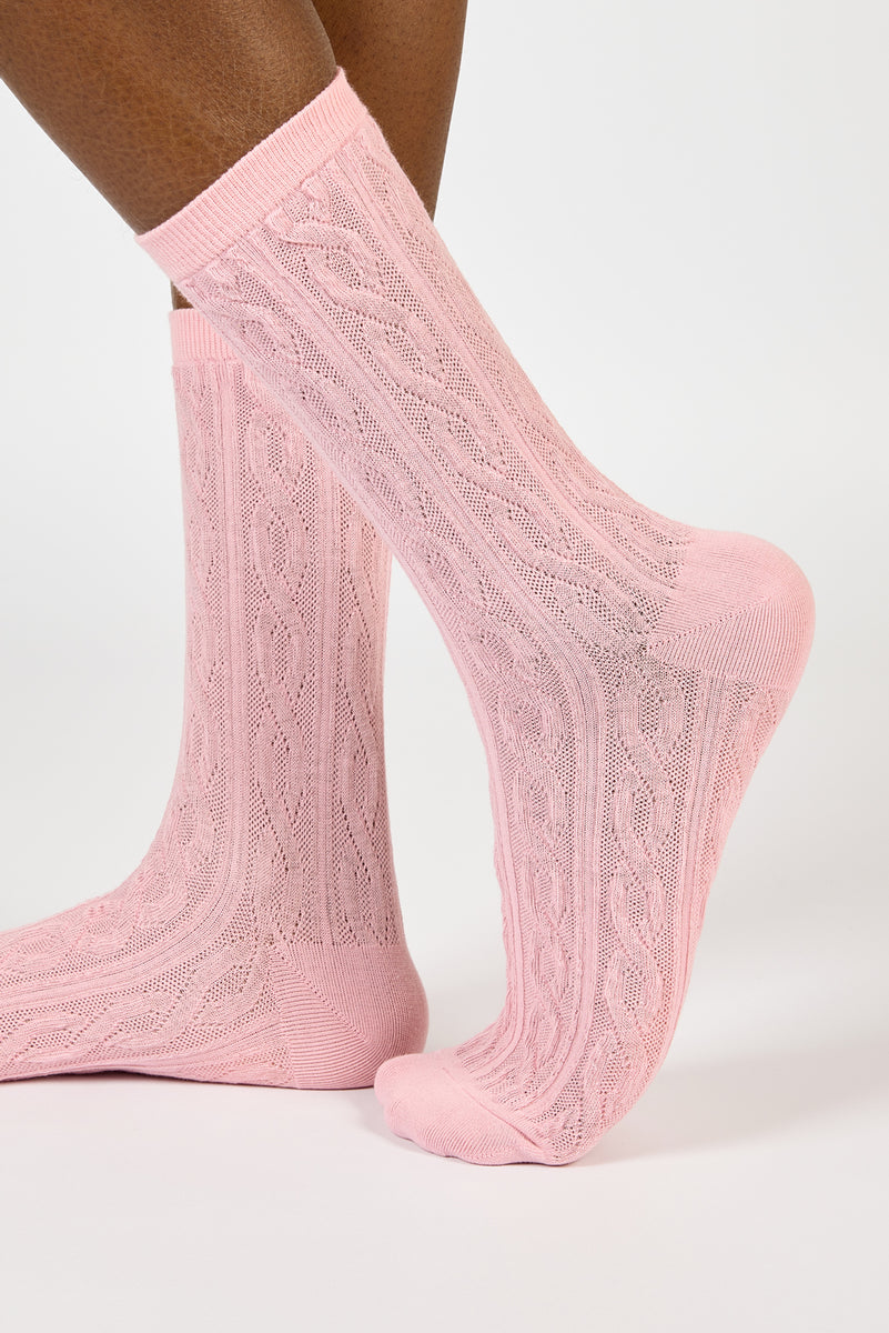 Pink mesh cableknit socks | Glassworks London