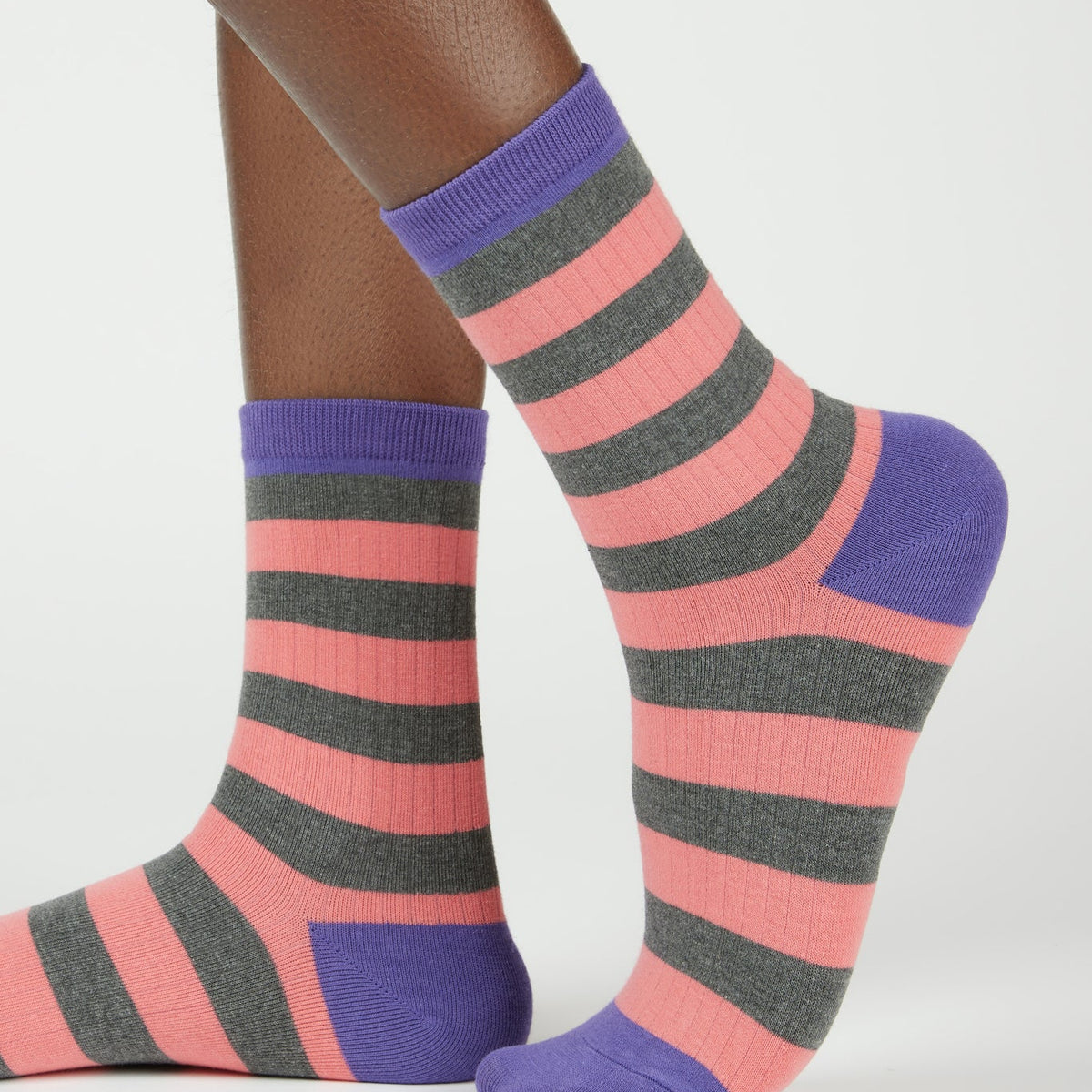 Pink grey and purple striped socks | Glassworks London