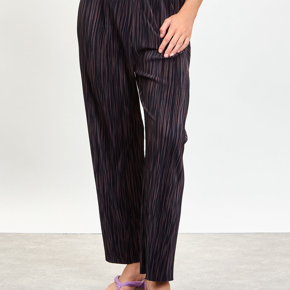 Purple and brown micro ribbed pleated trousers | Glassworks London