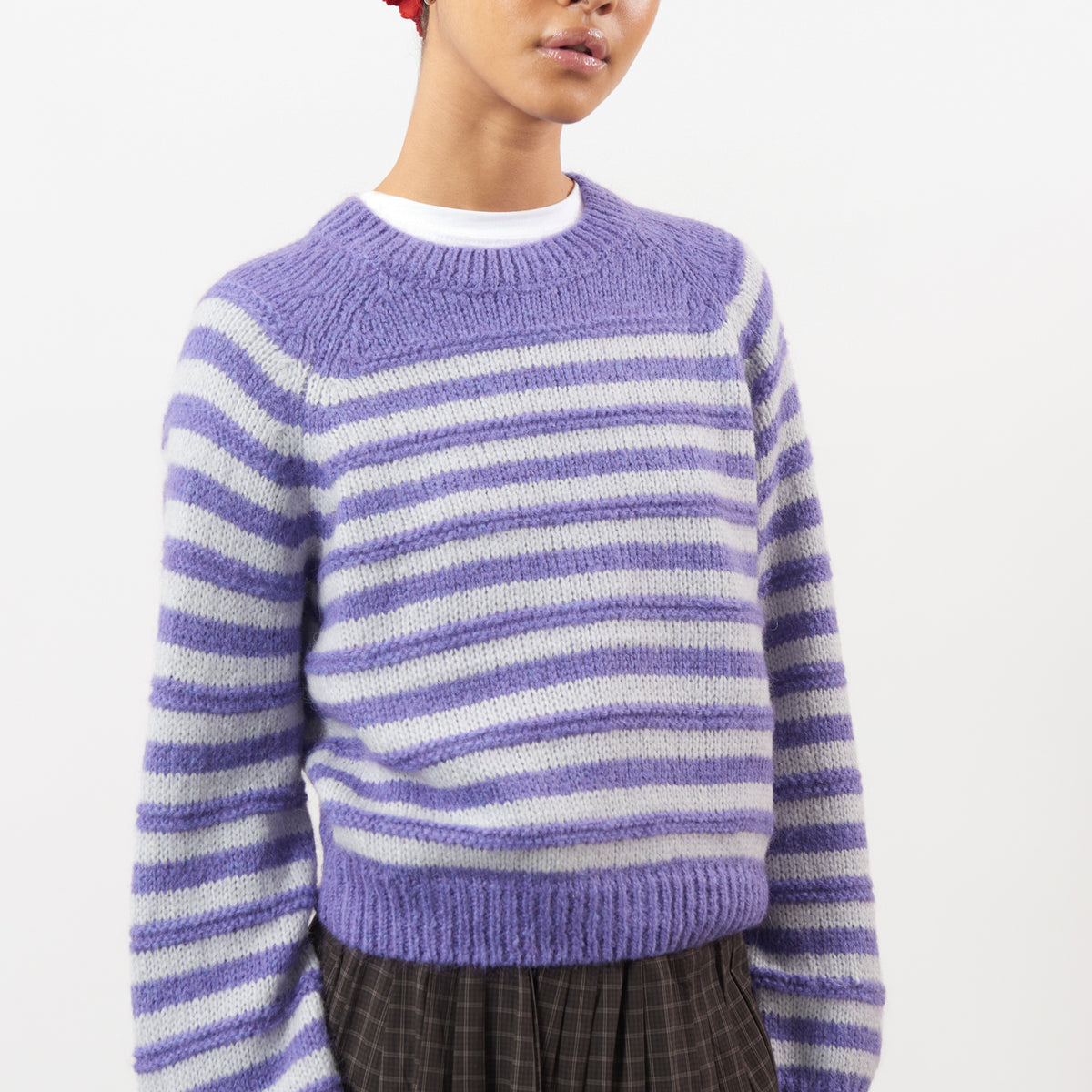 Purple and lilac striped mohair wool blend jumper | Glassworks London