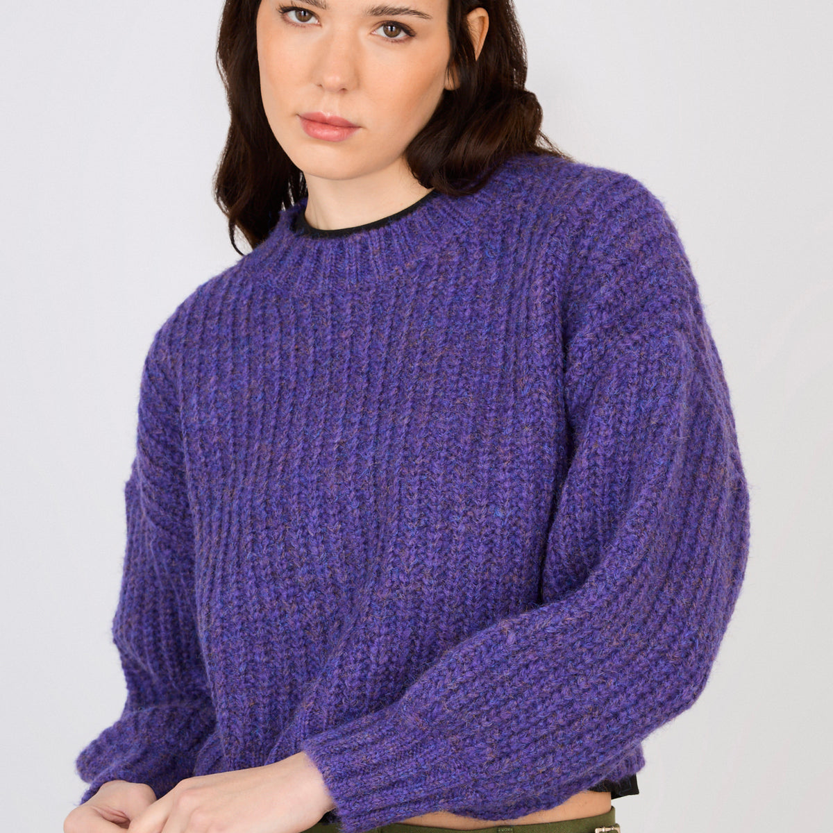 Purple flecked chunky knit cropped jumper | Glassworks London