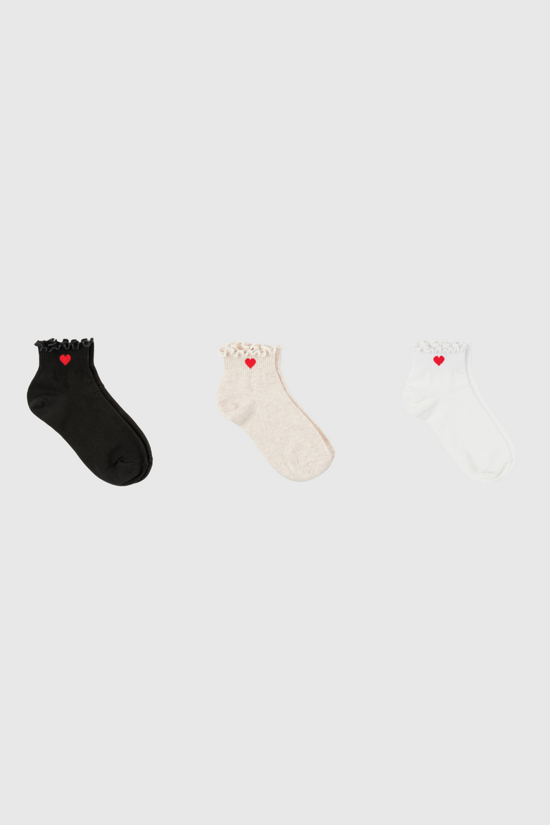 Ruffle trim heart ankle socks - Set of 3 – Glassworks London