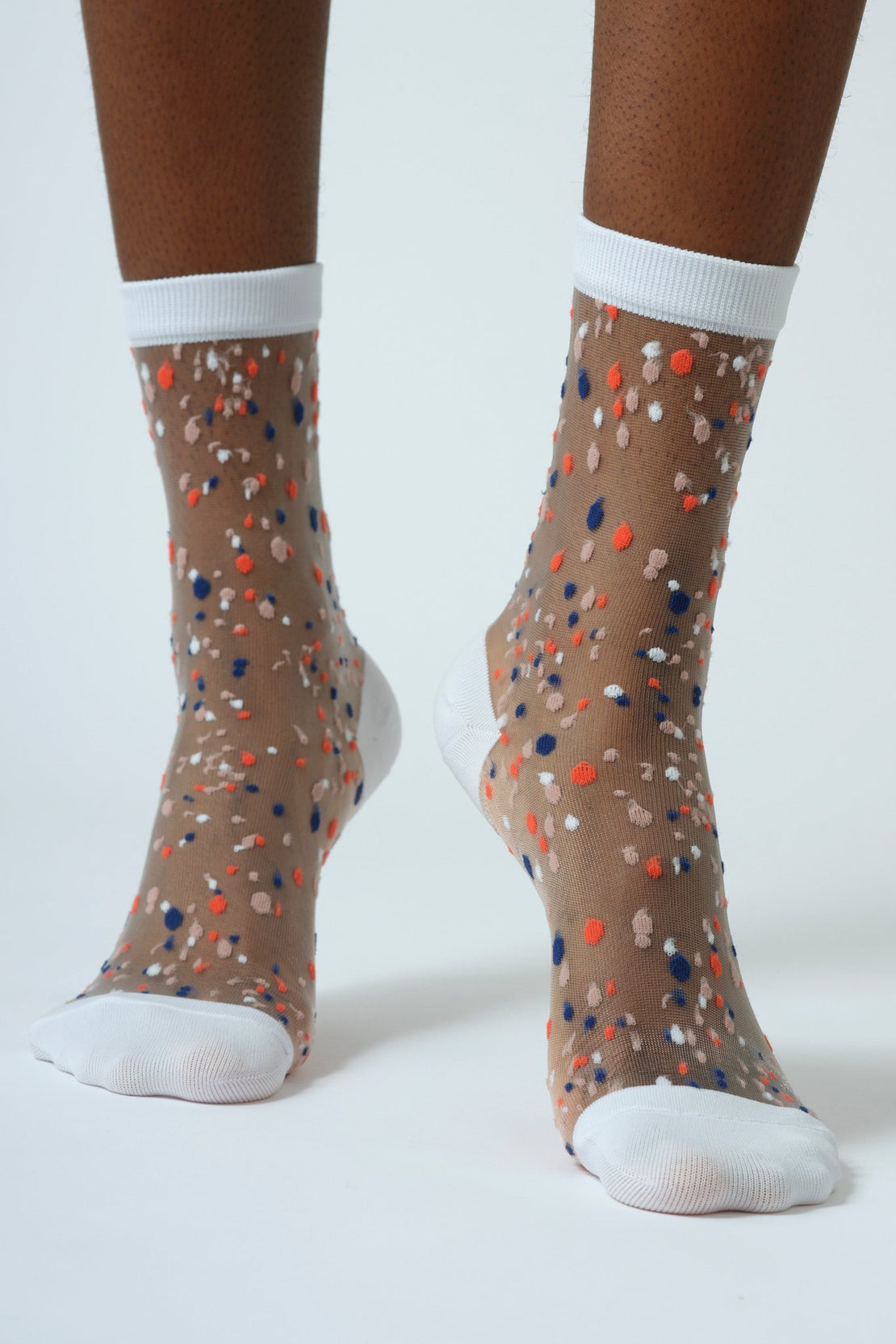 White sheer multicolour dot socks | Glassworks London