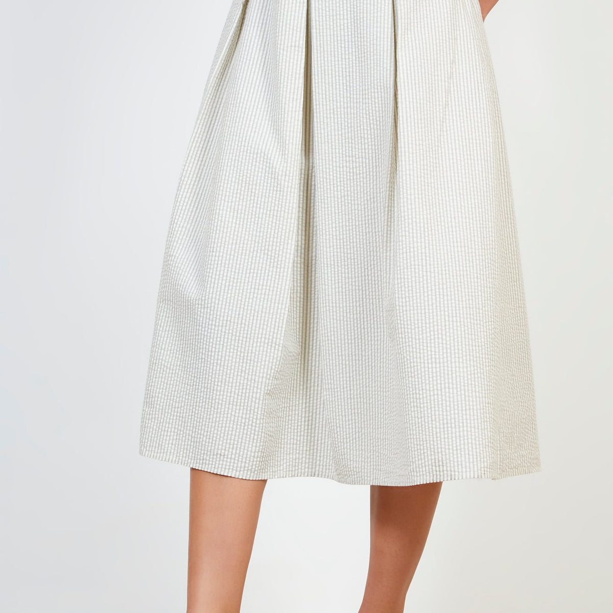 Grey and ivory striped seersucker skirt | Glassworks London